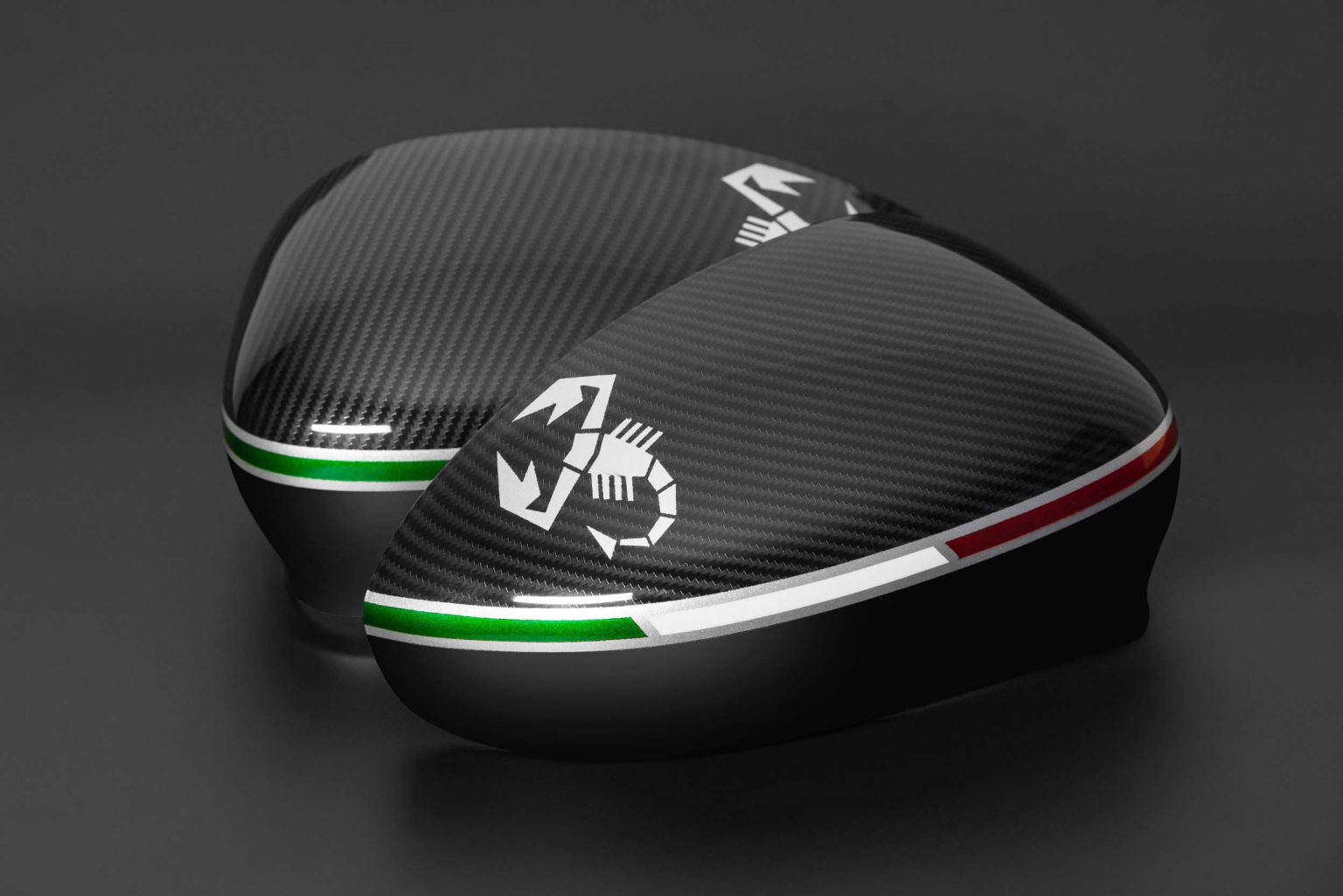 Abarth Mirror Caps | Carbon-Look with Flag & Scorpion | BG Custom Store